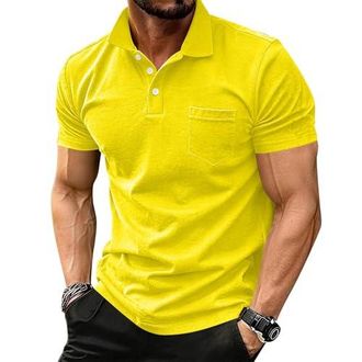 Generic Polo &agrave; manches courtes pour homme - Respirant - Pour l&eacute;t&eacute; - L&eacute;ger - Pour le sport - Coupe ajust&eacute;e - Avec poche de poitrine, Jaune (01), XXL