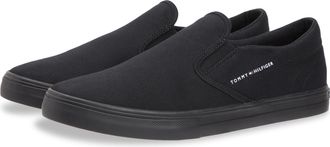 Tommy Hilfiger Slip-On Sneaker TOMMY HILFIGER VULC CORE SLIP ON, Herren, Gr. 40, schwarz, Baumwolle, unifarben, Schuhe, Freizeitschuh, Halbschuh, Slipper mit seitlic