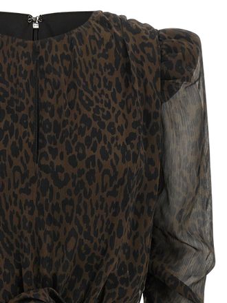 Rotate Leopard-Print Ruched Dress - Black