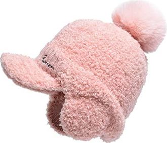 Generic Bonnet dhiver chaud en laine tricotée avec lettres pour femme - Casquette de baseball en peluche épaisse - Chapeau pour bébé, rose, Taille unique