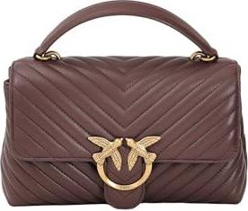 Pinko sac à main sac à épaule bandoulière Love Lady Puff Classic CL Sheep Nappa Chevron Cioccolate Amaro - Antique Gold bordeaux
