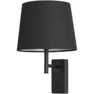 Forlight Aura - Aplique de Pared para Dormitorio E27 con Interruptor ON/OFF en la Base. Color Negro con Pantalla de Textil