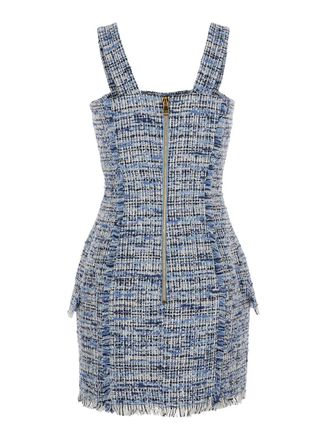 Balmain Womens Dress Blue Tweed Cotton