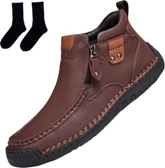 Generic Mocassins confortables en cuir pour homme faits &agrave; la main - Chaussures plates &agrave; enfiler &agrave; bout large - Mocassins antid&eacute;rapants en cuir pour homme, 13,