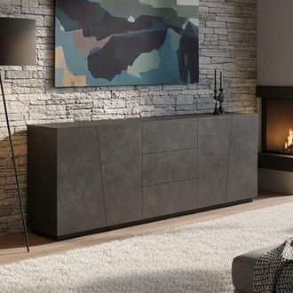 Dmora Kommode Sven, K&uuml;chen-Sideboard mit 4 T&uuml;ren und 3 Schubladen, Wohnzimmer-Buffet, 100 % Made in Italy, 220 x 43 x 86 cm, Schiefer