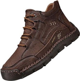 Generic Bottines plates en cuir pour homme avec semelles antid&eacute;rapantes - Chaussures de sport &agrave; lacets - Baskets vintage d&eacute;contract&eacute;es - Chaussures dext&eacute;rieur