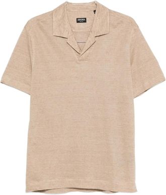 Ermenegildo Zegna Homme, Tops, Beige, Taille: L Polo en lin &agrave; col en V