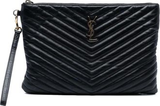 Saint Laurent pochette Zip A4 en cuir chevrons (2018) - Noir
