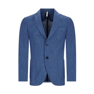 120% Lino Blazer en lin &agrave; simple boutonnage - Homme - Vestes - Bleu - Taille: XL