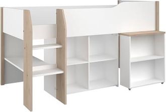 Parisot Combine Enfant - Decor Blanc et Chene Jackson - Sommier Inclus - 90x200 cm - Liam