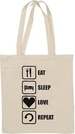 Generic Sac fourre-tout en coton naturel avec logo Eat Sleep Love Repeat Heart Blanc