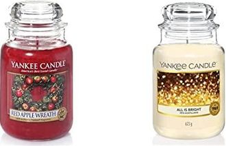 Yankee Candle Company Duftkerze im Glas (gro&szlig;) - Red Apple Wreath & Duftkerze im Glas (gro&szlig;) - All is Bright - Kerze mit langer Brenndauer bis zu 150 Stunden - Perfekte Ges