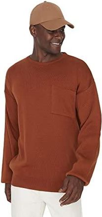 Trendyol Pull Oversize uni &agrave; col Rond Maillot de surv&ecirc;tement, Marron, S Homme