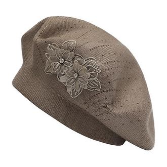 ZLYC Femmes Classique Francais Cachemire Chapeau de B&eacute;ret avec D&eacute;cor Floral(Deux Fleurs brun&acirc;tres),Taille Unique