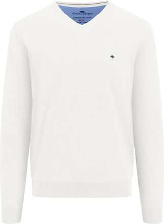 Fynch-Hatton Pullover aus Baumwolle mit V-Ausschnitt New Offwhite / 4XL