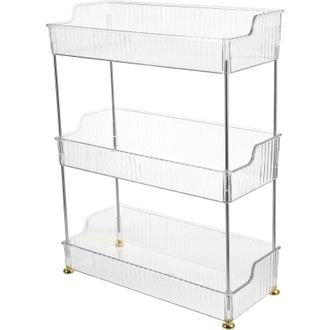 BESPORTBLE Mehrst&ouml;ckiges Aufbewahrungsregal aus PET und Edelstahl 3 St&ouml;ckiges Badezimmer Eckregal mit Ablagefach Kosmetik und Toilettenartikel Organizer f&uuml;r Bad 