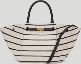 DeMellier The Midi New York Schwarze gestreifte Ecru-Leinwand DeMellier