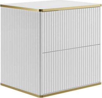 Vente-Unique Meuble sous vasque suspendu strié liseré doré - Blanc - L60 cm - KELIZA