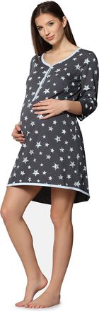 Be Mammy Damen Umstands Nachthemd mit Stillfunktion BE20-176 (GraphieSterneBlau, XL)
