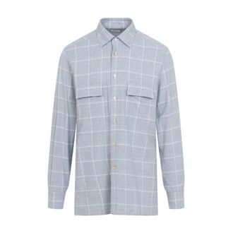 Kiton Chemise en flanelle - Homme - Chemises - Bleu - Taille: XL
