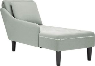 vidaXL Fauteuil long et coussin et accoudoir droit gris clair velours Vidaxl