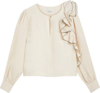 Summum Femme, Blouses et Chemises, Blanc, Taille: 40 FR Haut en m&eacute;lange de lin avec manches &agrave; volants