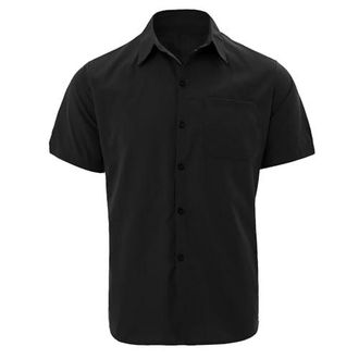 Generic Chemise en coton pour homme, col standard, manches courtes, l&eacute;g&egrave;re, respirante, boutonn&eacute;e avec poche de poitrine, style d&eacute;contract&eacute;, professionnel, co