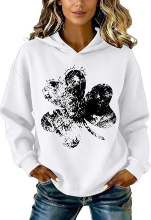 Generic HUIFUAO Sweat &agrave; capuche pour femme avec tr&egrave;fle amusant pour femme Costume irlandais de St Paddys Day Vert Irlande Tr&egrave;fle Chemise Vacances Haut &agrave; manch