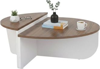 Dmora Wohnzimmertisch Feglino, Niedriger Wohnzimmertisch, Kaffeeregal, Couchtisch f&uuml;r Sofa, 90x60 h35 cm, Walnuss und Wei&szlig; - Dmora