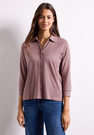 Street One Blusenshirt STREET ONE, Damen, Gr. 34, rosa (warm blush), Web, 50% Baumwolle, 50% Modal, kariert, normal normal, V-Ausschnitt, abgesteppt, Shirts Blus