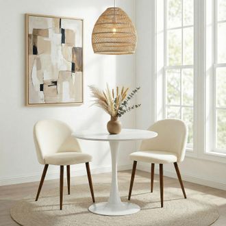 IDIMEX Essgruppe LOIRE/NAVIA mit runder Keramikplatte, Wei&szlig;/Cremewei&szlig; - Esstisch mit 2 St&uuml;hlen, Tisch mit pflegeleichter Steinplatte, Polsterst&uuml;hle Samtstoff