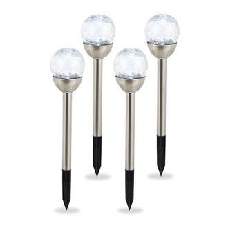 Relaxdays Gartenleuchte Glaskugel im 4er Set, wasserdichte LED Solarleuchten in Bruchglas Optik, Farbwechsel, silber, 38 x 8 x 8 cm