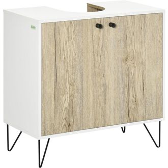 Kleankin Meuble sous lavabo salle de bain - kleankin - 2 portes - pieds en acier - panneau de particules - 60x30x60cm - blanc et bois naturel