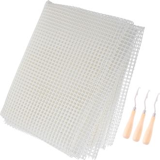 Supvox Selbstgemacht Teppich Kn&uuml;pfnetz Satz Kunststoff Netzgewebe 150x100cm mit Holzgriff Kn&uuml;pfhaken Pr&auml;zises Raster f&uuml;r Teppiche Wandteppiche und Stickereie