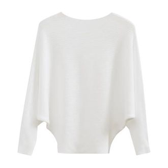 Generic Pull pour femme - Col rond - Coupe ajust&eacute;e - Uni - Ray&eacute; - Couleur unie - Confortable - Manches longues - Pull chaud en tricot fin pour lautomne, blanc