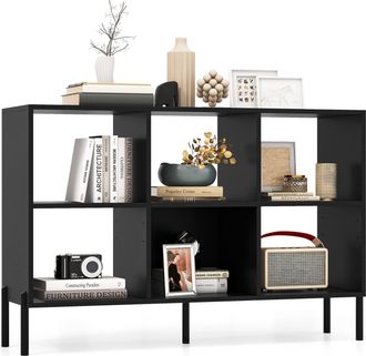 Giantex B&uuml;cherregal, Standregal mit 6 F&auml;chern, W&uuml;rfelregal Horizontal f&uuml;r Wohnzimmer, Schlafzimmer & B&uuml;ro, 120 x 35 x 79,5cm (Schwarz)