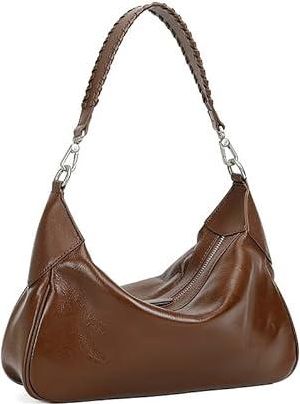Generic Sacs &agrave; bandouli&egrave;re en cuir v&eacute;ritable - Sac fourre-tout pour femme - Sac &agrave; main souple en forme de croissant - Travail quotidien, marron, 11.81 x 6.69 
