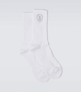 Brunello Cucinelli Chaussettes brodées en coton mélangé