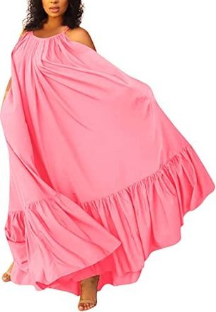 Onsoyours Robe de Plage Femme Ete Robe Tunique Pliss&eacute; Lockeres sans Manche Tunique Decontract&eacute;E Robe Tunique Bicyclette Col en V Uni &Eacute;t&eacute; A Rose XS