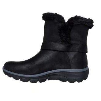 Skechers Bottines Easy Going Dreamers Move pour femme, Bordure de boucle en micro-cuir noir, 37.5 EU