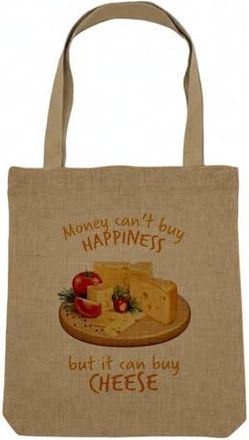 Fabulous Sac Shopping Tote Bag Aspect Lin - Cheese - Money Cant Buy Happiness Aperitif Sac de Courses Toile Epaisse 360g Beige Naturel Cabas Port&eacute; Epaule Solid