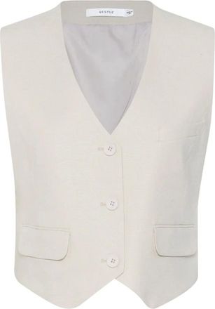 Gestuz Femme, Vestes, Gris, Taille: 38 FR Ancient Scroll Linen Waistcoat