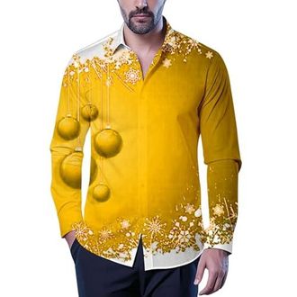 Generico Chemise de Noël ample à motifs hawaïens avec imprimé 3D pour homme, A doré, XXXL