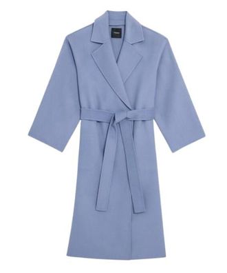 Theory Blue Double-Face Wool-Cashmere Wrap Coat Size S