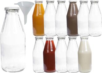 mikken Art 12 x Glasflasche 500 ml, Flasche mit Schraubverschluss weiss inkl. Trichter