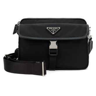 Prada Re-Nylon Saffiano Lederschultertasche - - Bags - Herren - Schwarzk - ONE SIZE