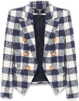 Balmain Tweed-Blazer mit Vichy-Karo - Wei&szlig;
