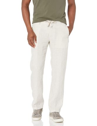 Perry Ellis Herren 100% Linen Drawstring Casual Pants for Men, Regular Fit, Lightweight (Waist Size 29-54 Big & Tall) Lässige Hose, Natürliches Leinen, 36W / 32L