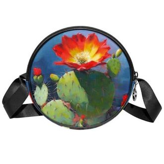 Generic Sac &agrave; bandouli&egrave;re rond pour femme, motif cactus rouge, petit sac &agrave; bandouli&egrave;re avec fermeture &eacute;clair, bretelles r&eacute;glables, sac &agrave; main rond d&eacute;contract&eacute;