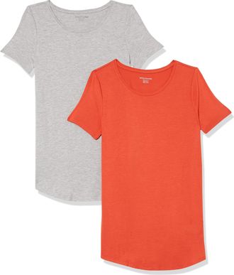 Amazon Essentials Damen Tunika mit U-Ausschnitt und Kurzen Ärmeln, 2er-Pack, Hellgrau Meliert/Tomatenrot, XXL